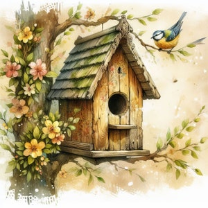 55 Images Rustic Colorful Birdhouse Images Digital Art Printable Kit ...
