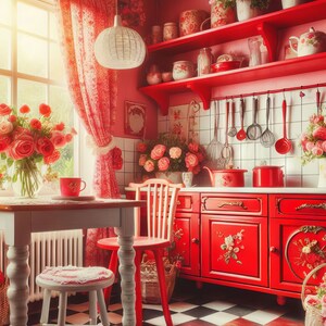 40 Images Retro Red Kitchen Images Digital Art Printable Instant ...