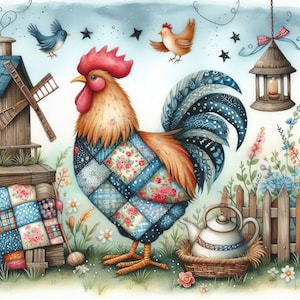 50 Images Whimsical Calico Rooster: Digital Art, Scrapbooking ...