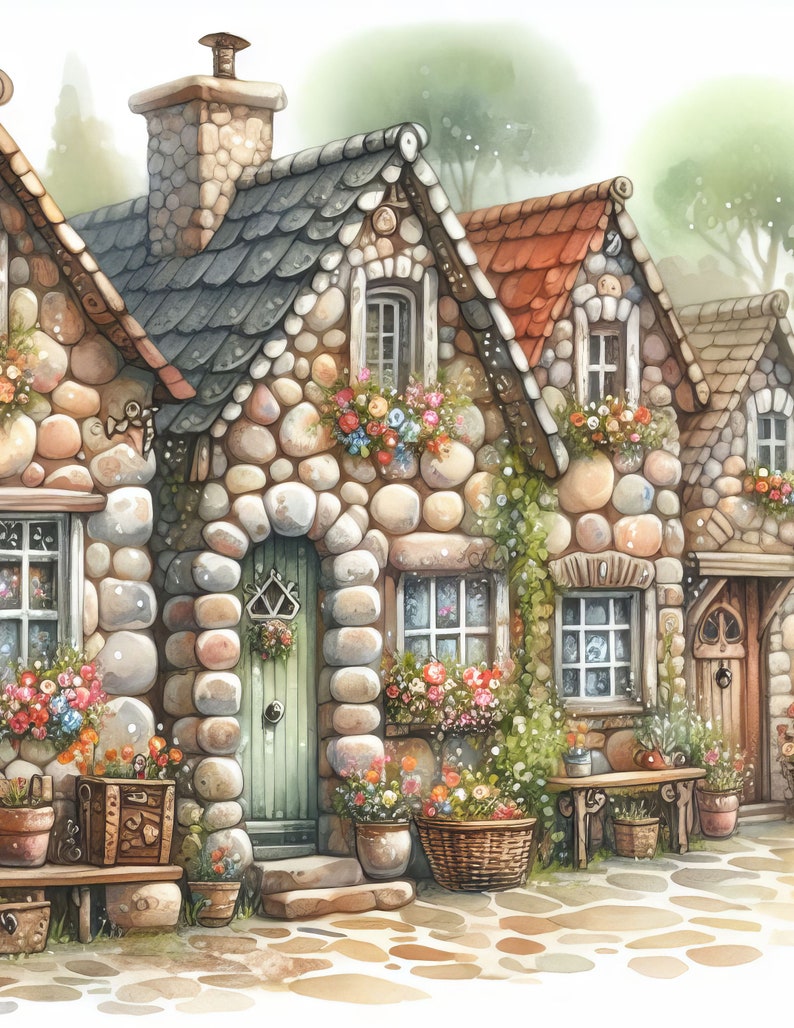 50 Images Whimsical Stone Row House: Jpeg Images, Digital Art ...