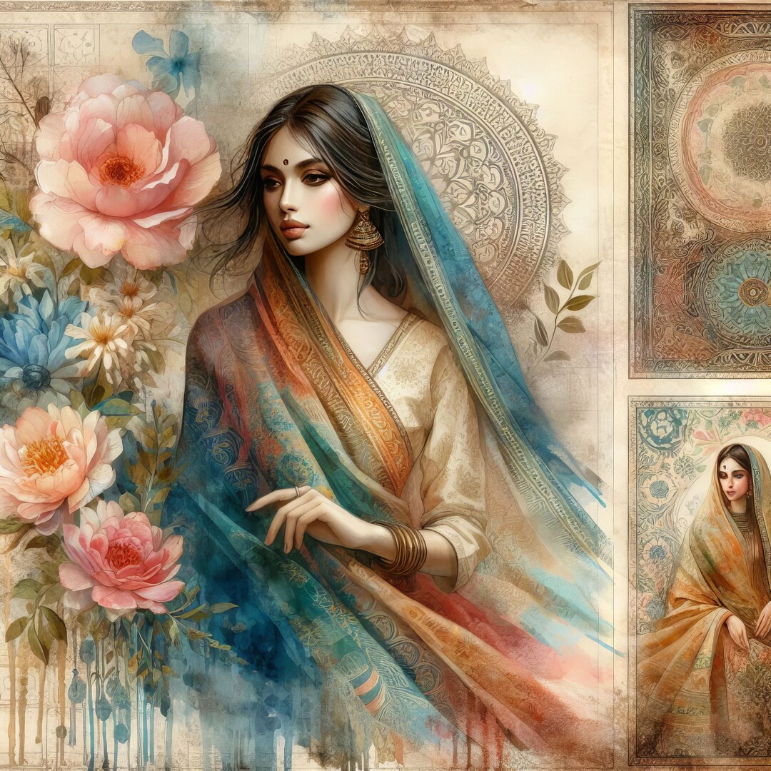 50 Images Sari Silk Collage Images Digital Art Printable Kit Instant ...