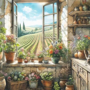 40 Images Tuscany Kitchen Window Digitals Digital Art Watercolor ...