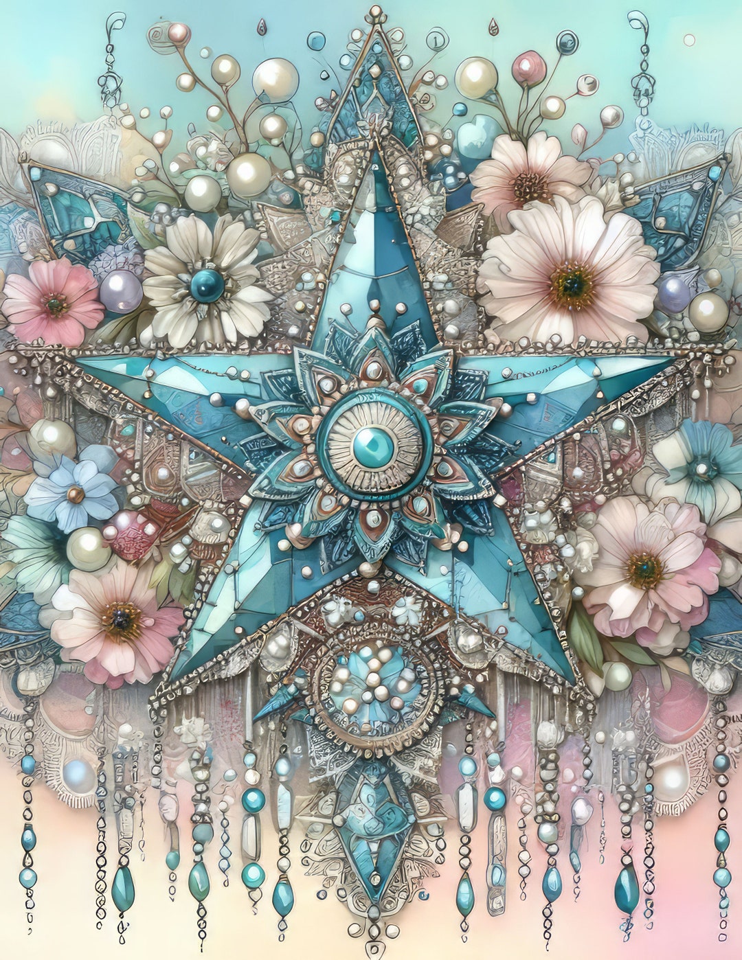48 Images Bohemian Blue Star Images Digital Art Printable Kit Instant ...
