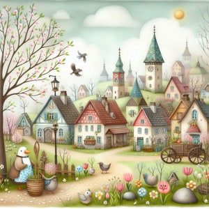50 Images Whimsical Spring Village: Printable Digital Download ...