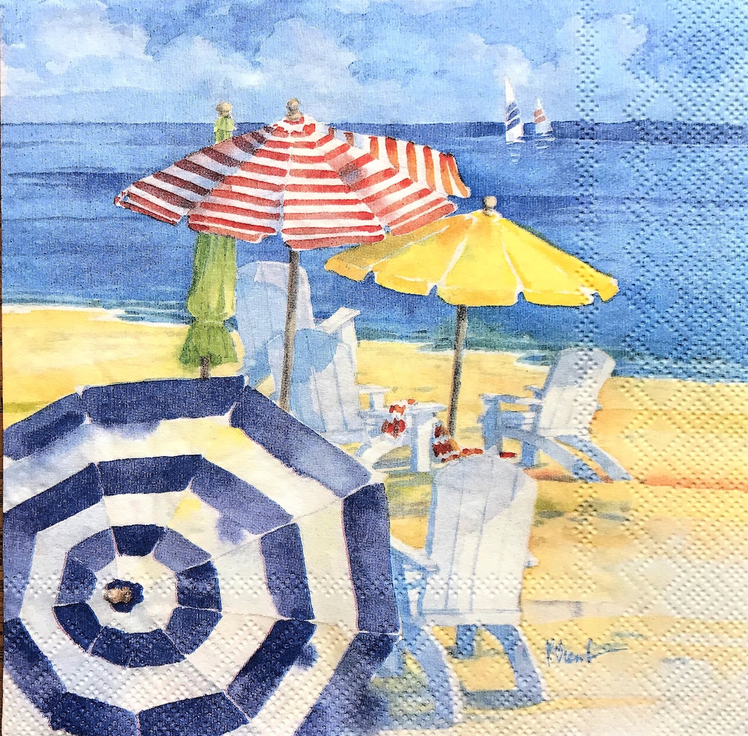 Decoupage Napkins, 5 X 5, Beach Umbellas Napkin, Paper Napkin, Beach ...