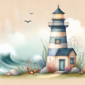 60 Images Whimsical Lighthouse Images Digital Art Printable Instant ...