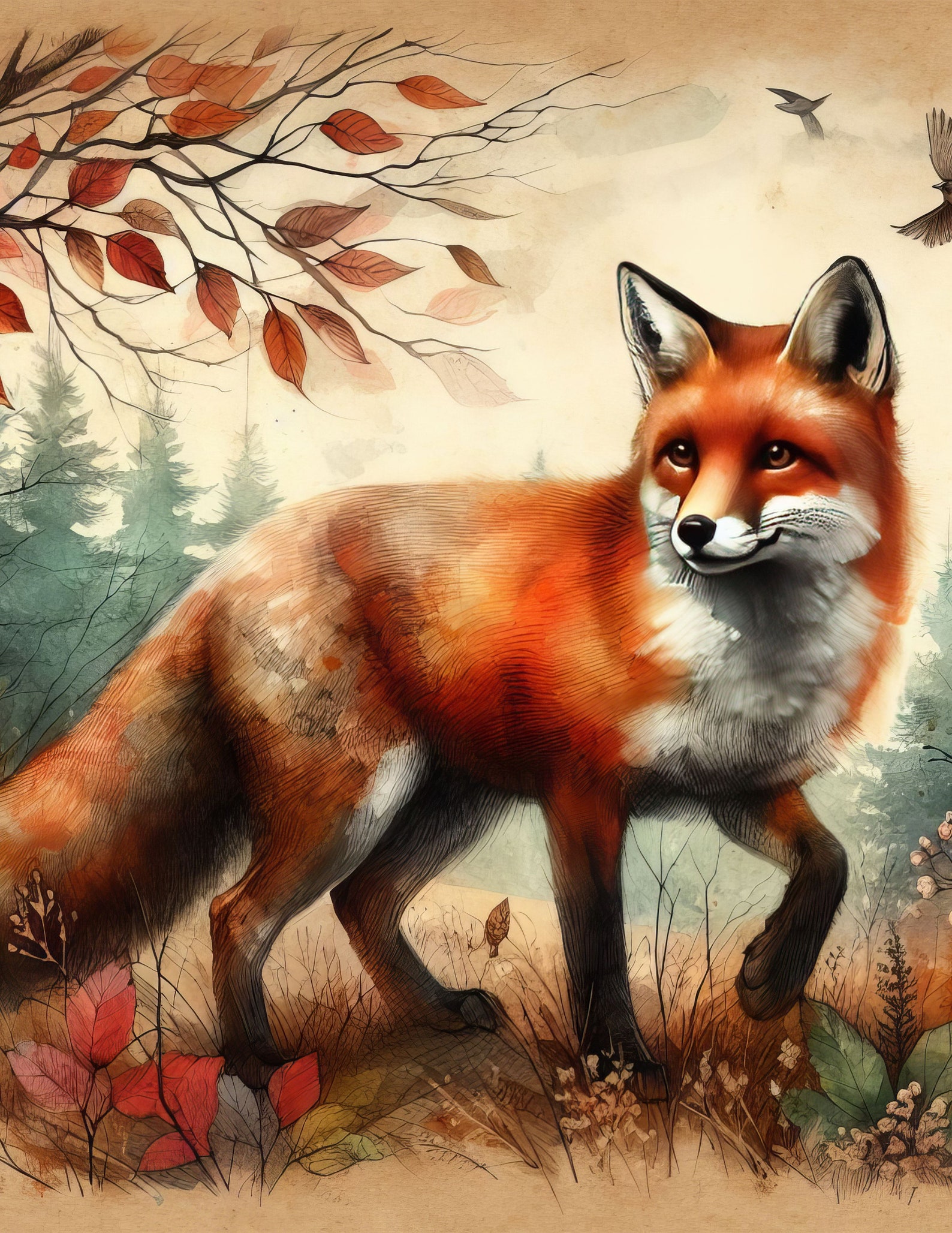 48 Images Fox in Woods: Digital Art, Printable Download, Scrapbooking ...