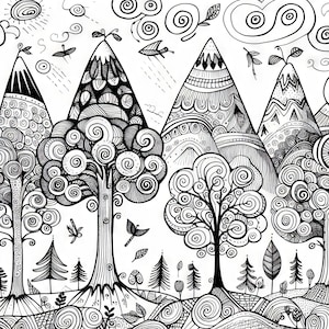 Adult Coloring Pages 42 Whimsical Tree Images Digital Art Printable Kit ...