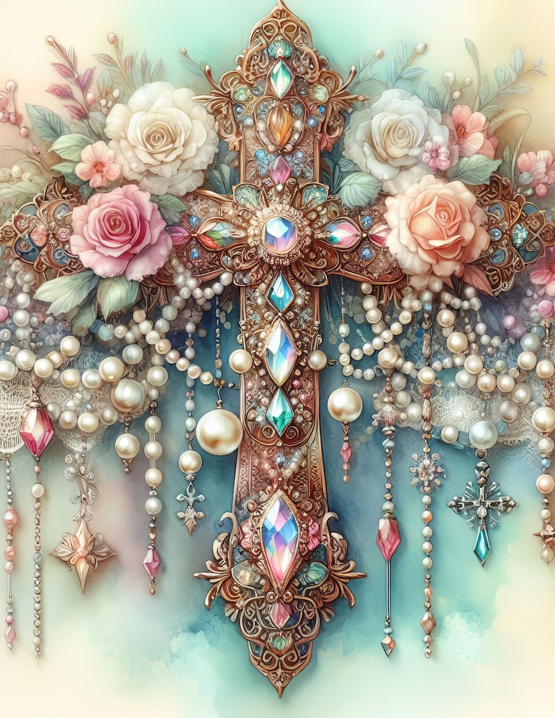 44 Images Jeweled Cross: Digital Art, Printable Download, Vintage ...