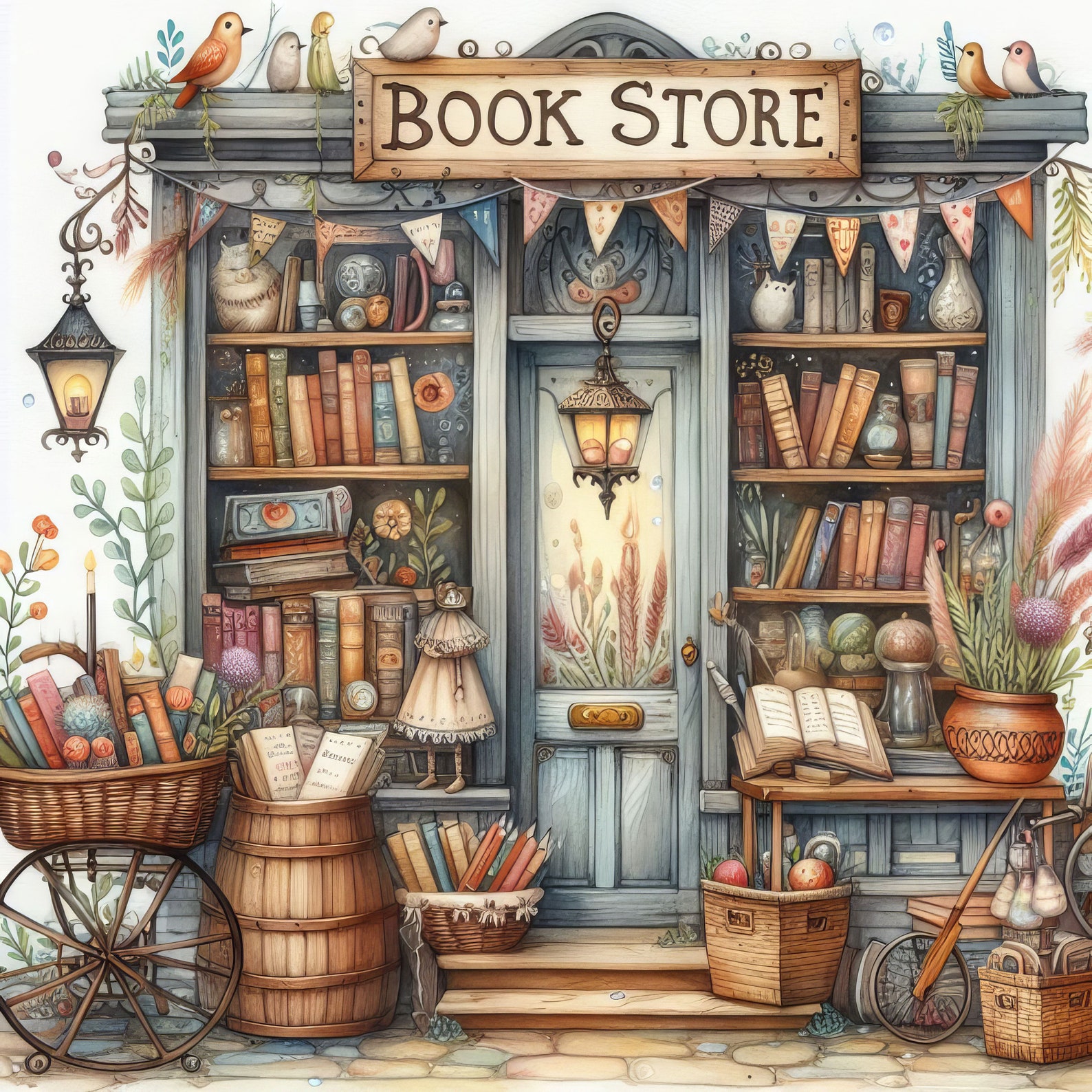 55 Images Whimsical Book Store Images Digital Art Printable Instant ...