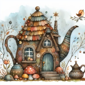 58 Images Whimsical Teapot House Images Digital Art Kit Printable Kit ...