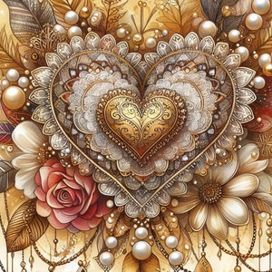 52 Images Bohemian Gold Heart Images Digital Art Printable Kit Instant ...