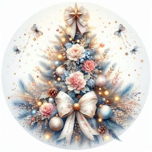 10 Images Floral Christmas Tree Digital Art Printable Kit Instant ...
