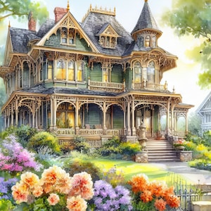 21 Images Majestic Victorian Watercolor Houses Digitals Digital Art ...