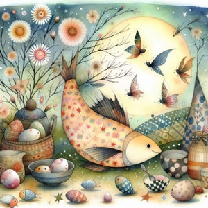 55 Images Whimsical Calico Fish Images Digital Art Printable Instant ...