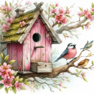 55 Images Rustic Colorful Birdhouse Images Digital Art Printable Kit ...