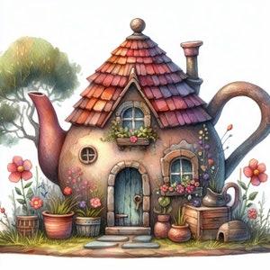 58 Images Whimsical Teapot House Images Digital Art Kit Printable Kit ...