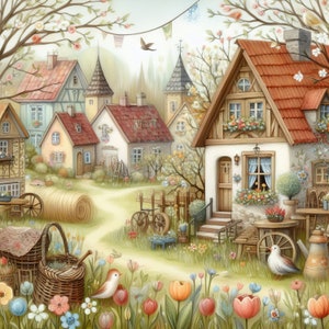 50 Images Whimsical Spring Village: Printable Digital Download ...