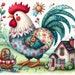 50 Images Whimsical Calico Rooster Images Digital Art Printable Kit ...