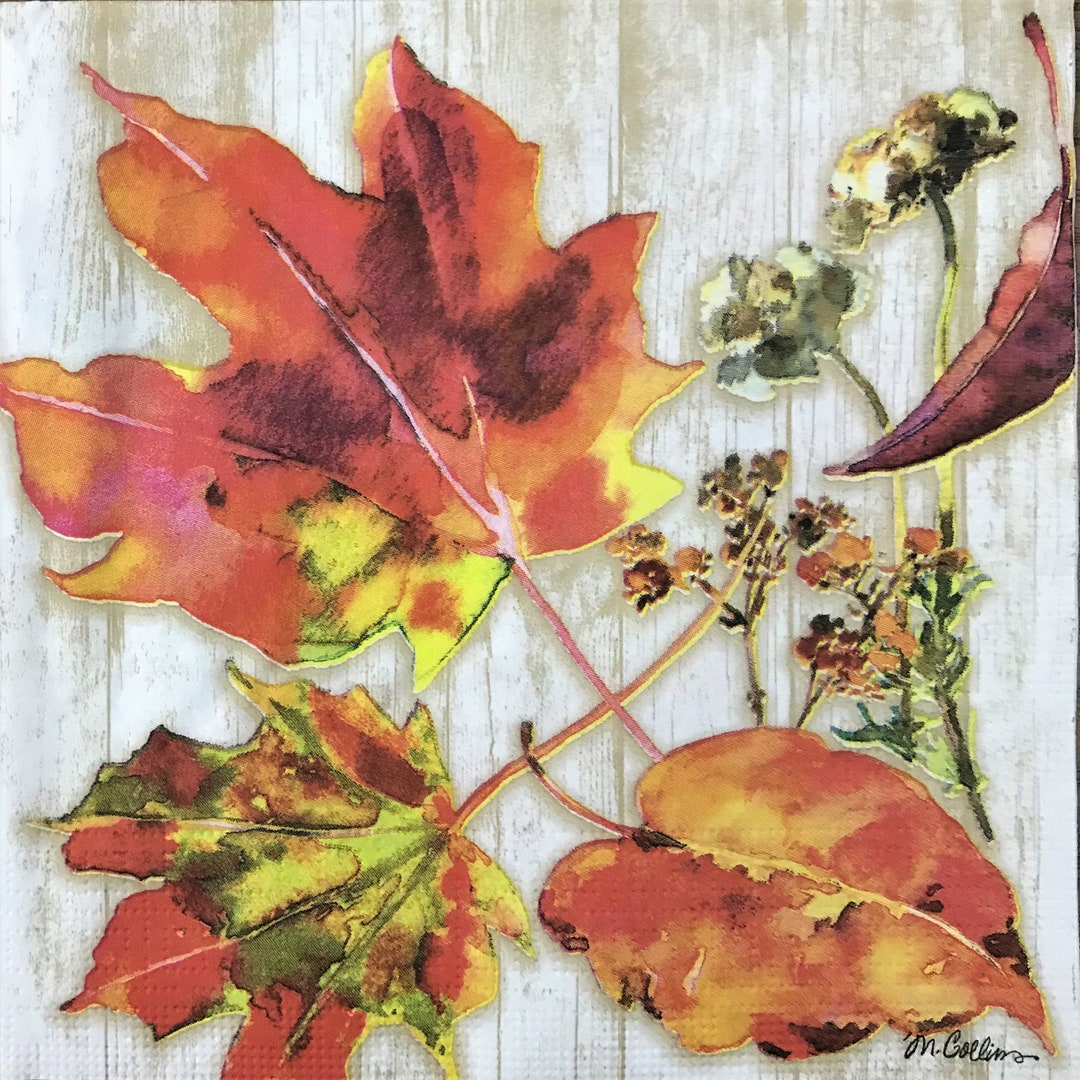 Decoupage Napkins, 6.5 X 6.5, Water Color Fall Leaves, Scrapbooking ...