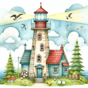 60 Images Whimsical Lighthouse Images Digital Art Printable Instant ...