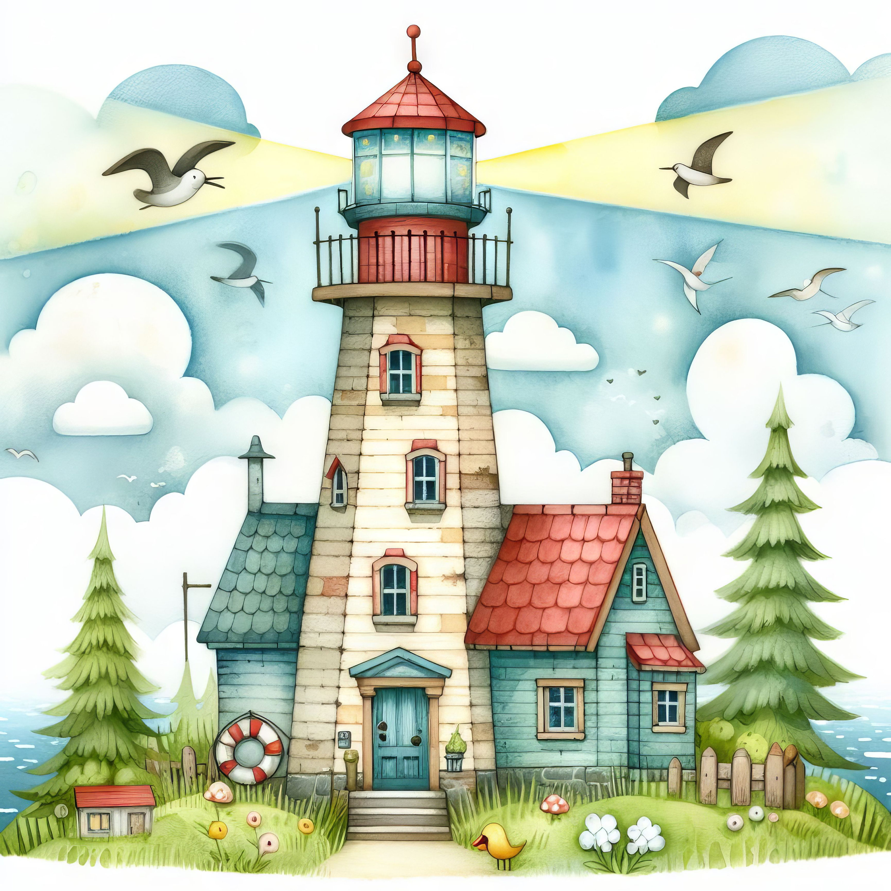 60 Images Whimsical Lighthouse Images Digital Art Printable Instant ...