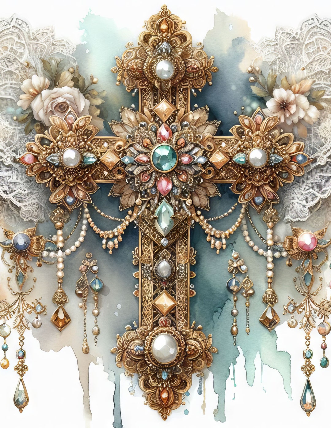 Digital Kit 44 Embellished Gold Cross Images Digital Art Printable Kit ...