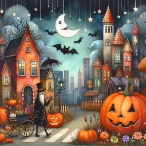 58 Images Whimsical Halloween City Images Digital Art Printable Kit ...