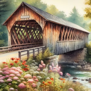 50 Images Covered Bridge Images Digital Art Printable Kit Instant ...