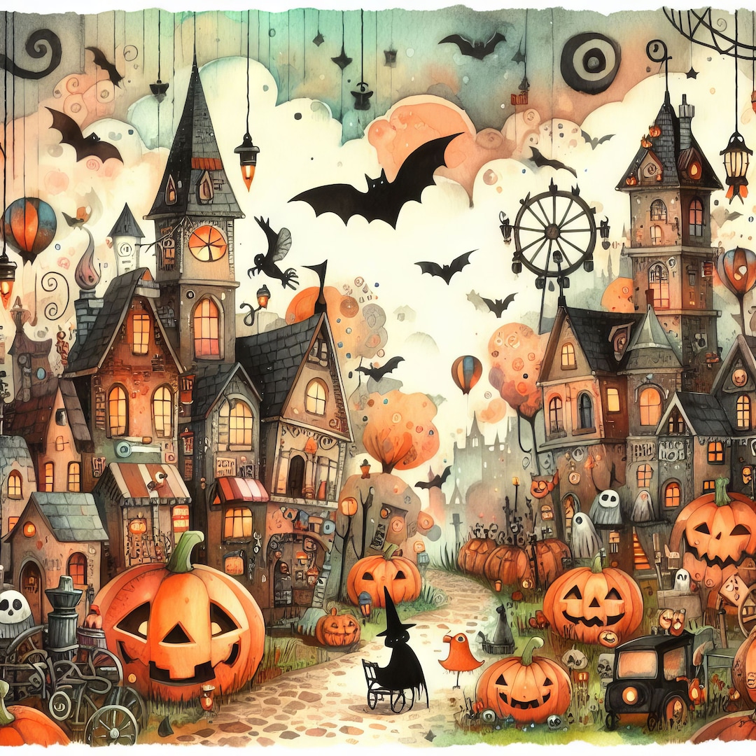 58 Images Whimsical Halloween City Images Digital Art Printable Kit ...