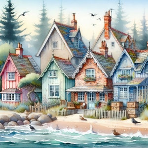 55 Images Whimsical Seaside Cottages: JPEG Images, Digital Art ...