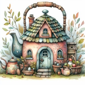 58 Images Whimsical Teapot House Images Digital Art Kit Printable Kit ...