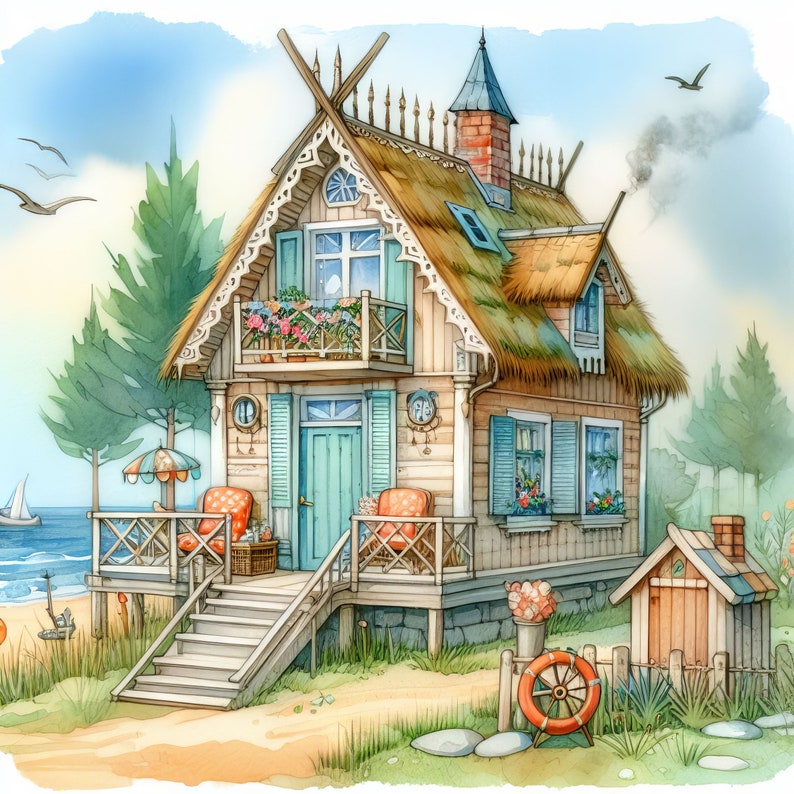 60 Images Whimsical Beach House: Digital Kit, Digital Art, Instant ...