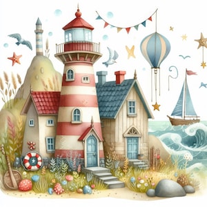 60 Images Whimsical Lighthouse Images Digital Art Printable Instant ...