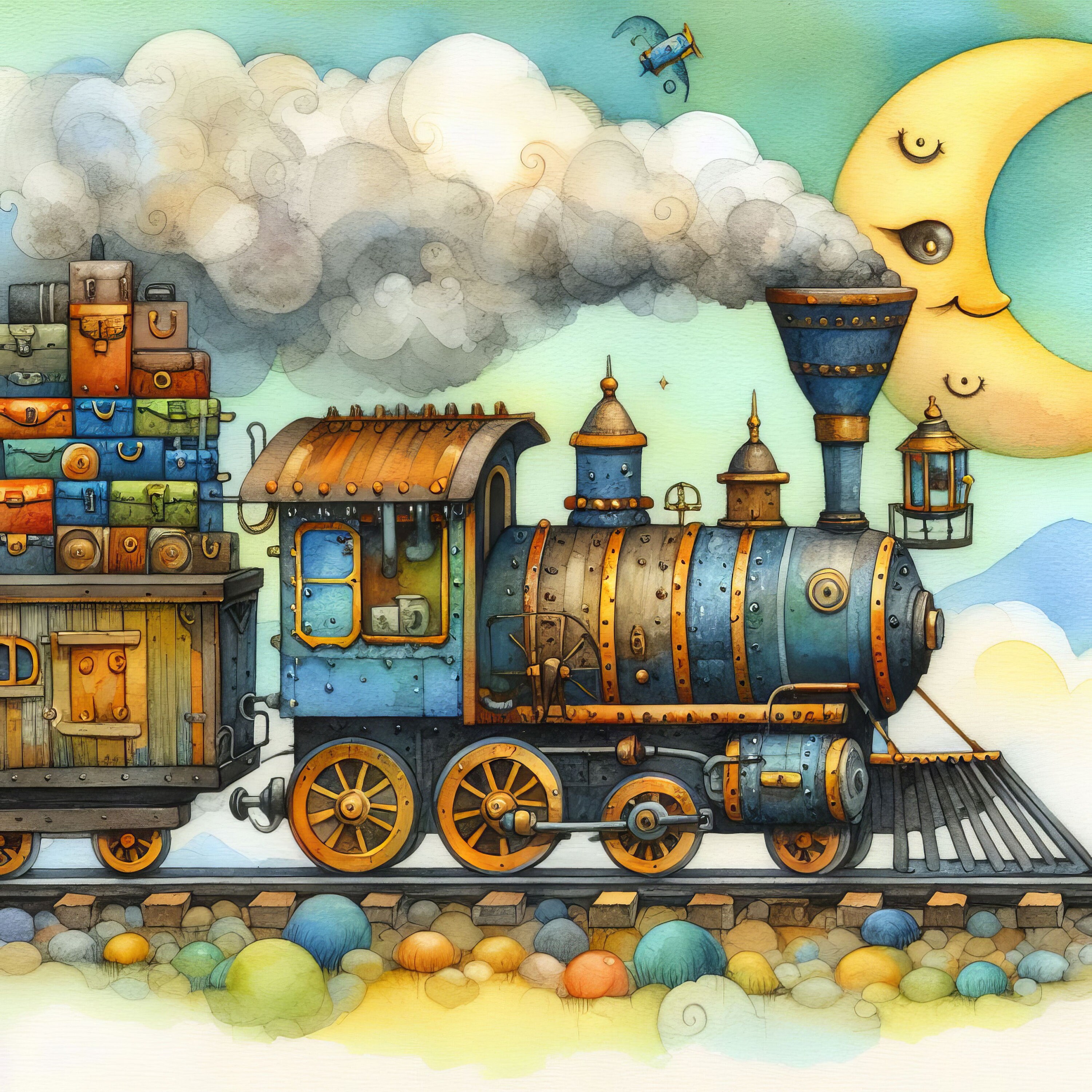 60 Images Whimsical Train Images Digital Art Printable Kit Instant ...