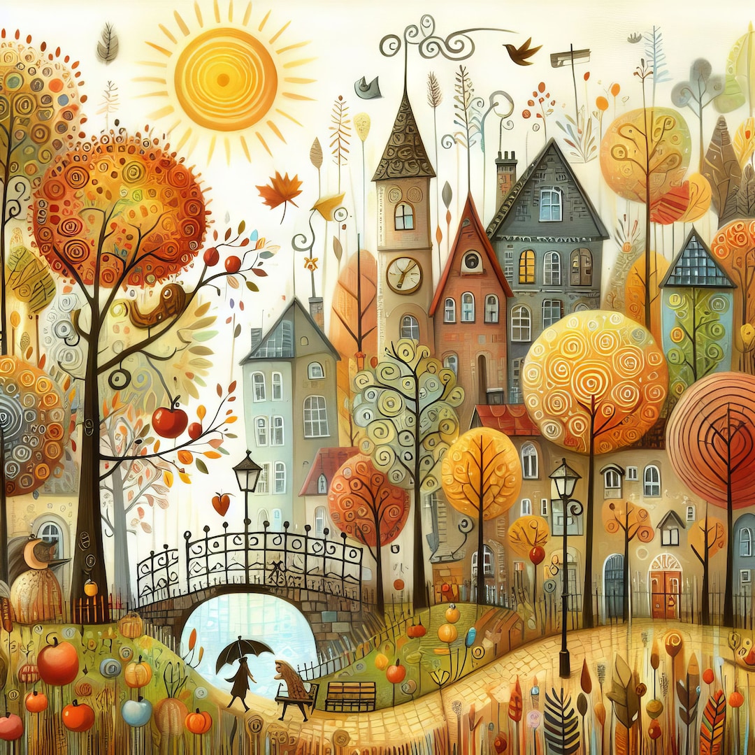 54 Images Whimsical Autumn City Images Digital Art Printable Instant ...