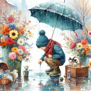 66 Images Rainy Day Children Images Digital Art Printable Instant ...
