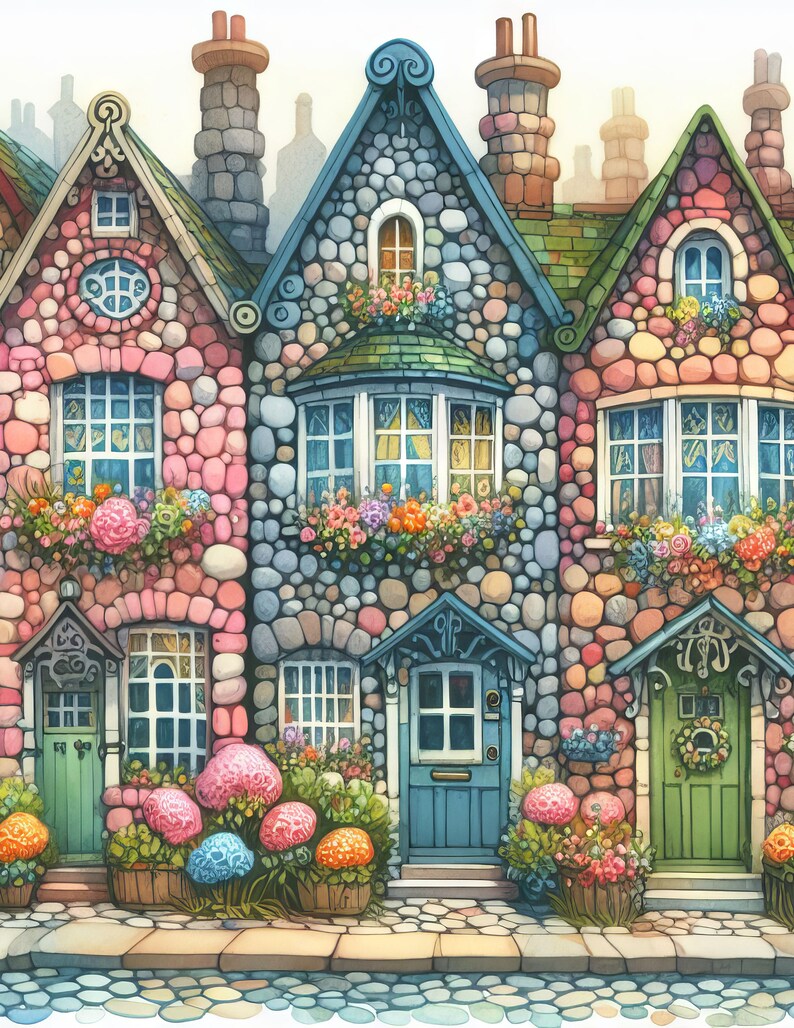 50 Images Whimsical Stone Row House: Jpeg Images, Digital Art ...