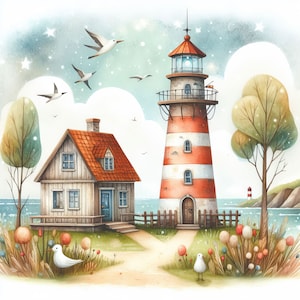 60 Images Whimsical Lighthouse Images Digital Art Printable Instant ...