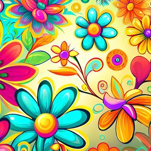 23 Images Bright Boho Flowers Digital Art Printable Kit Instant Digital ...