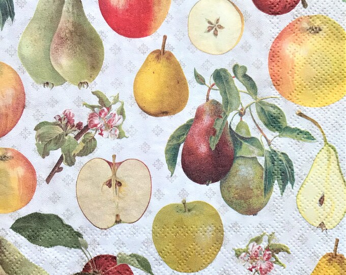 Decoupage Napkin, 6.5 X 6.5,apples and Pears, Decoupage Napkins ...