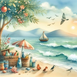 50 Images Whimsical Beach Vacation: Digital Art, Printable Digital ...