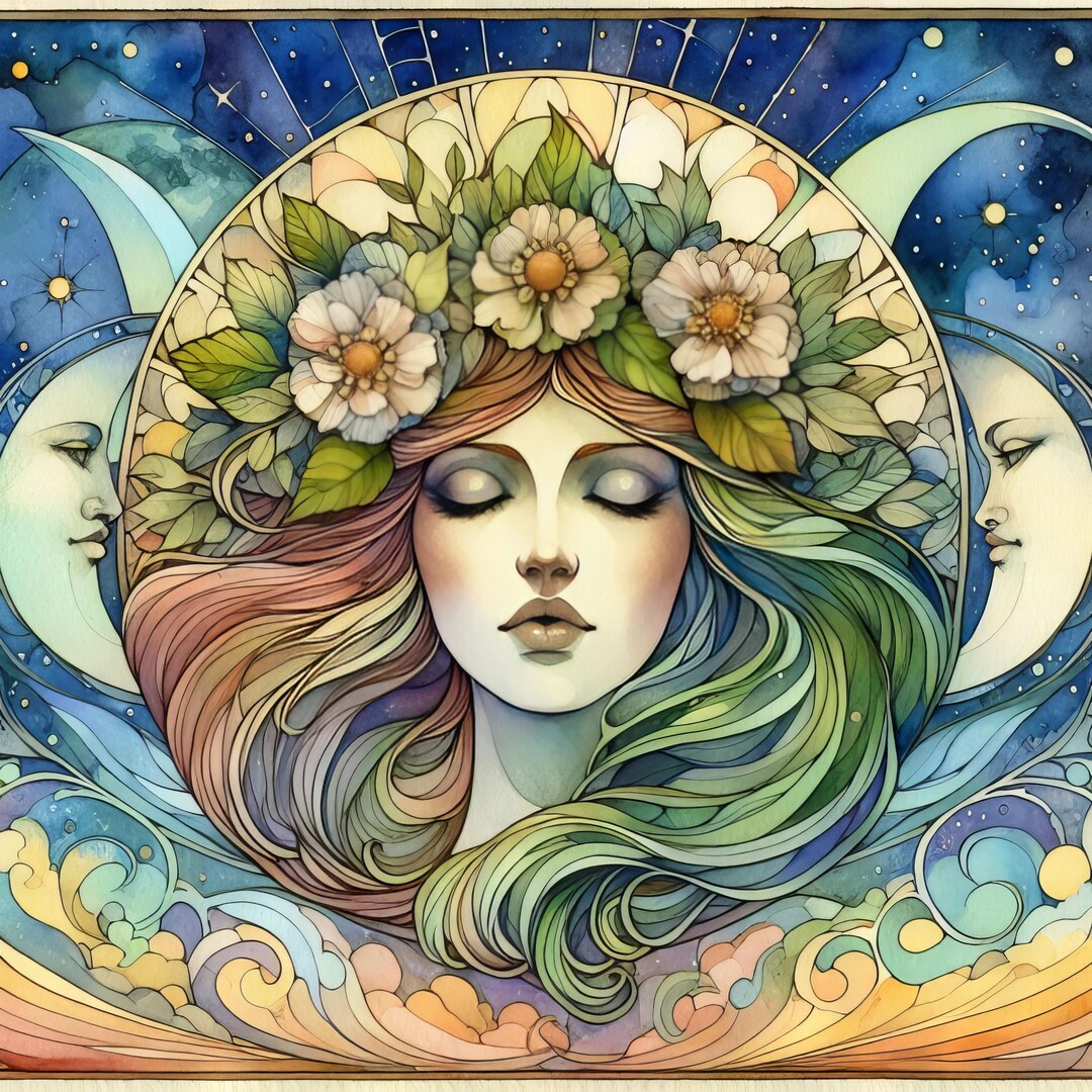 10 Images Art Nouveau Mother Earth Digital Art Printable Kit Instant ...