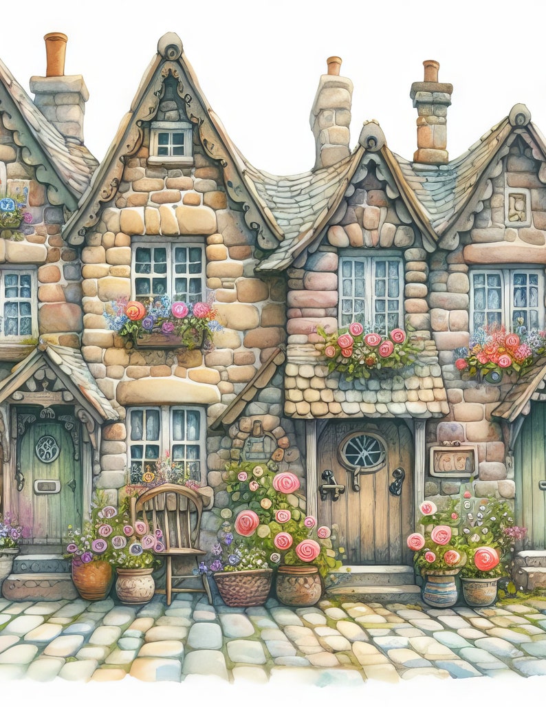 50 Images Whimsical Stone Row House: Jpeg Images, Digital Art ...