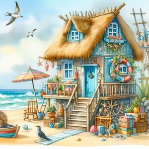 60 Images Whimsical Beach House Images Digital Kit Digital Art ...