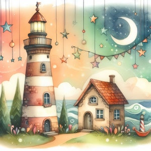 60 Images Whimsical Lighthouse Images Digital Art Printable Instant ...