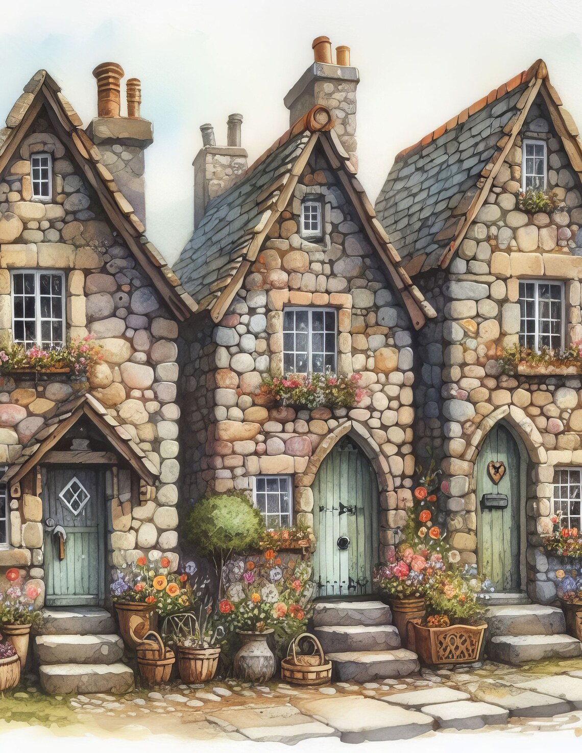 50 Images Whimsical Stone Row House: Jpeg Images, Digital Art ...