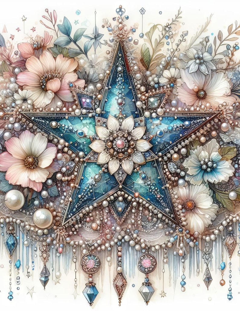 48 Images Bohemian Blue Star Images Digital Art Printable Kit Instant ...
