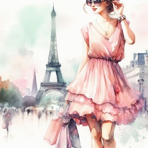 39 Images Paris Women in Pink Images Digital Art Printable Instant ...