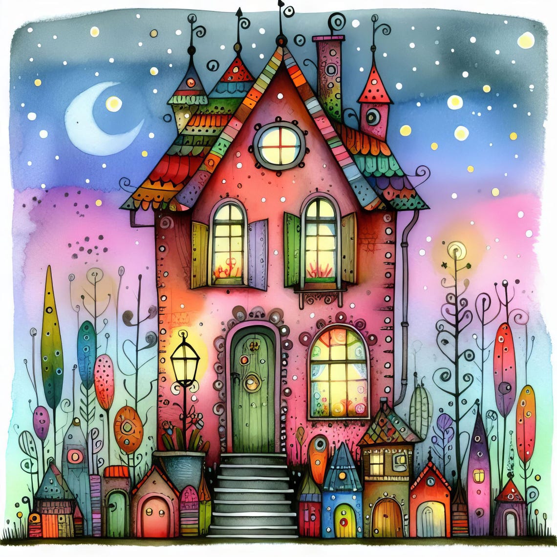 50 Images Whimsical House: Digital Art, Printable Instant Digital ...